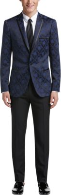 Paisley And Gray Slim Fit Suit Separates Dinner Jacket Blue And Black
