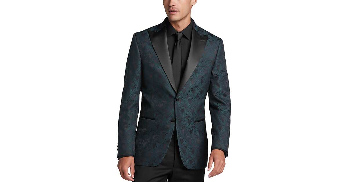 Egara Slim Fit Peak Lapel Dinner Jacket Emerald Green Paisley Mens