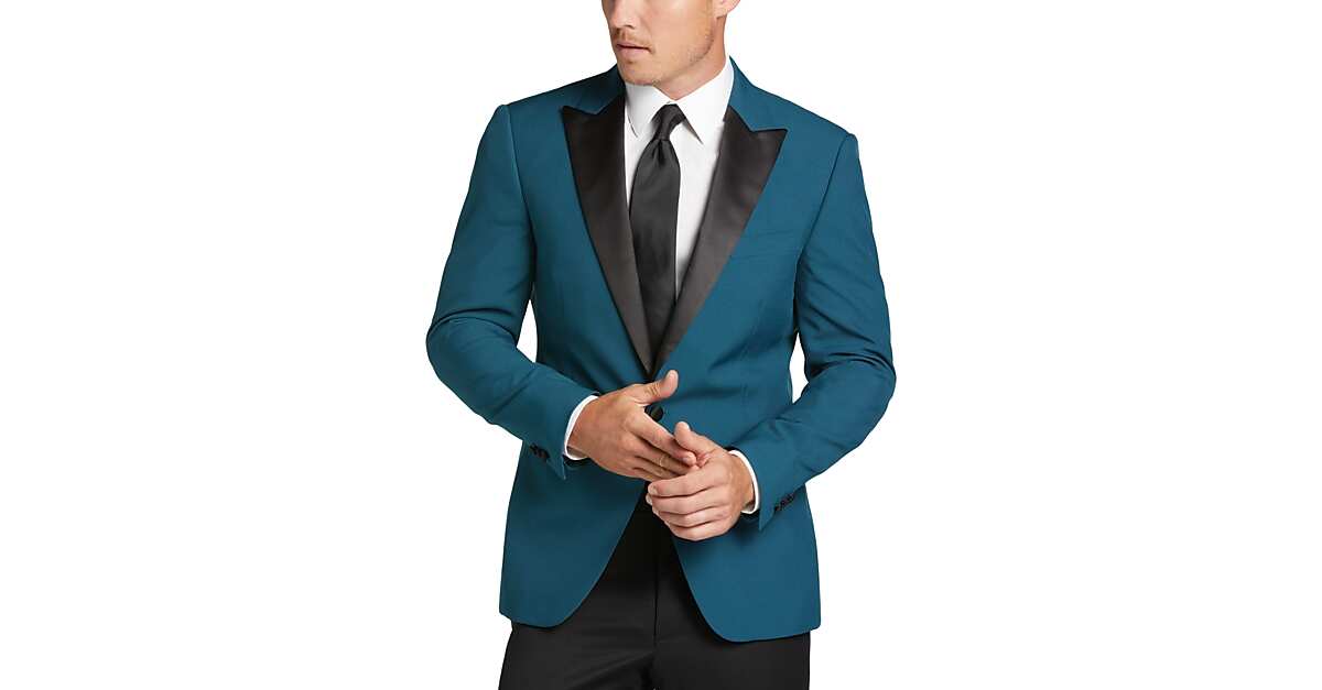 Egara Slim Fit Peak Lapel Dinner Jacket Teal Mens Featured Mens
