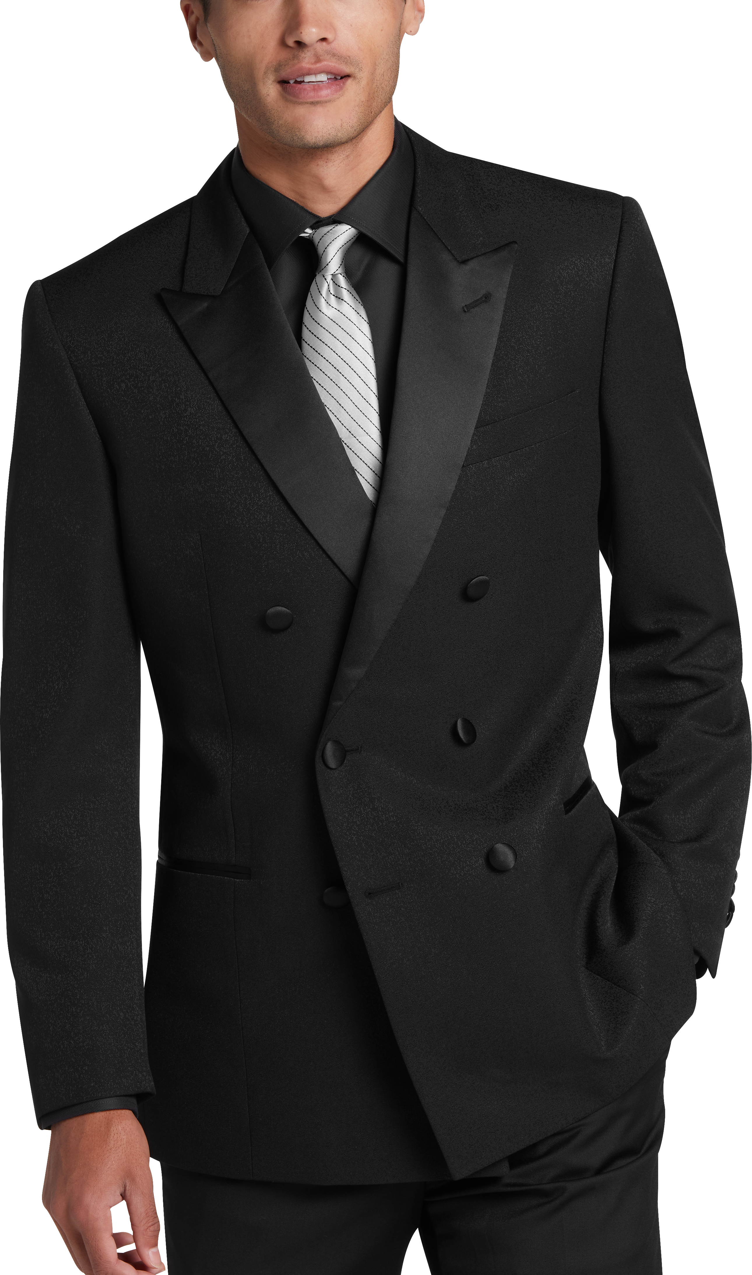 Egara Slim Fit Peak Lapel Double Breasted Dinner Jacket Black Tic