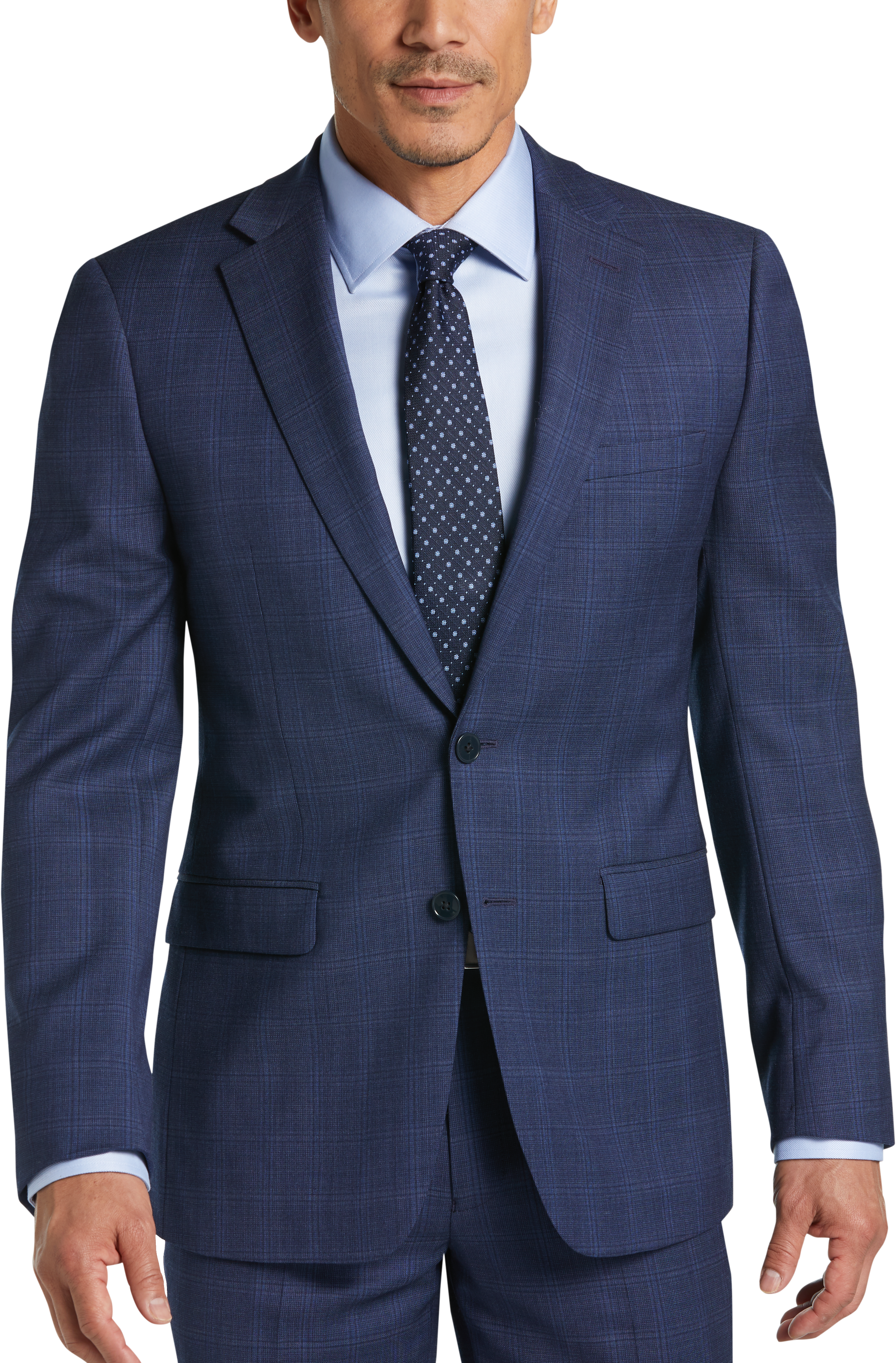 Calvin Klein X-Fit Blue Plaid Slim Fit Suit Men's Suits