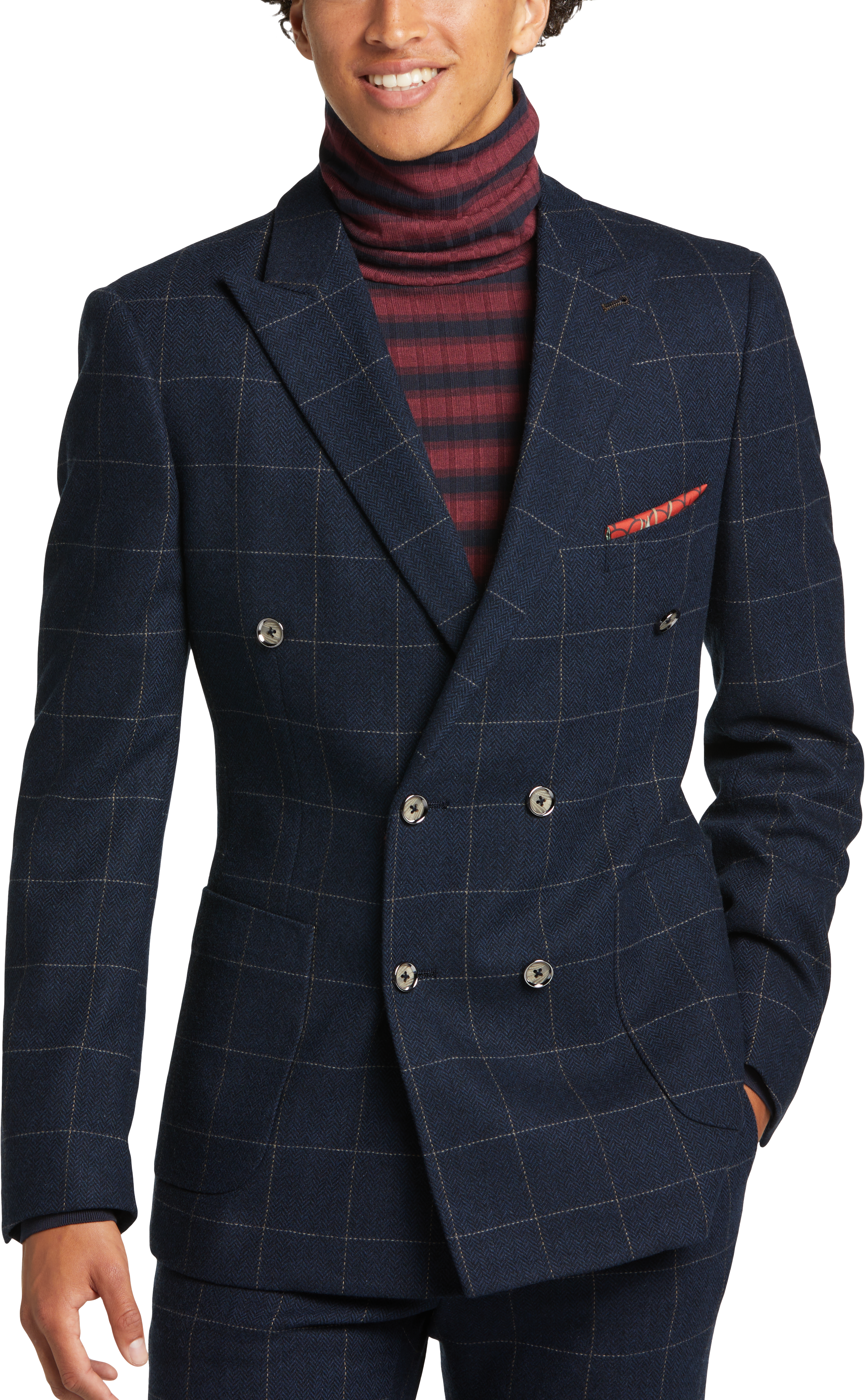 Paisley And Gray Slim Fit Double Breasted Suit Separates Coat Navy