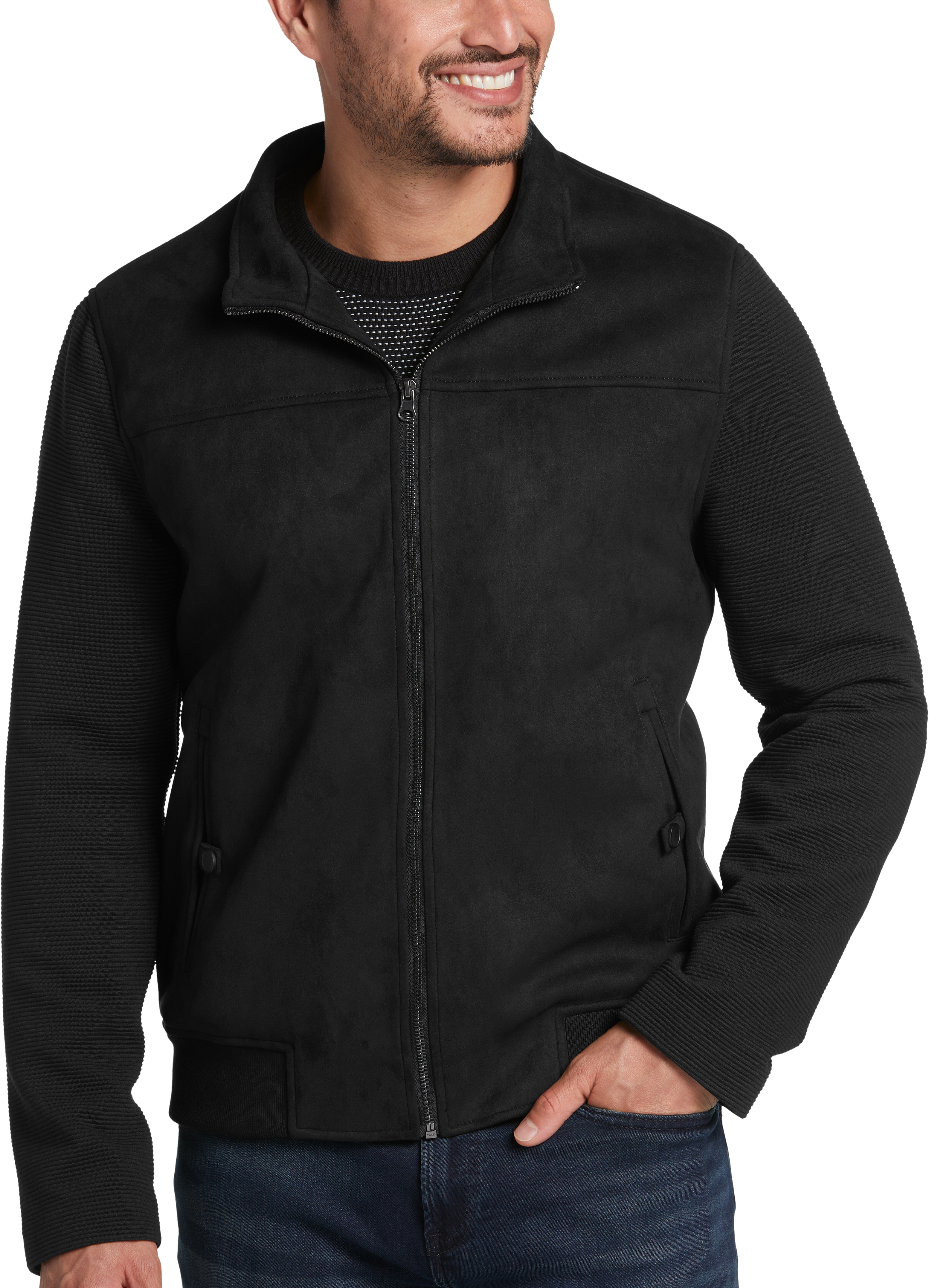 Awearness Kenneth Cole Modern Fit Faux Suede Bomber Jacket, Black - Men ...
