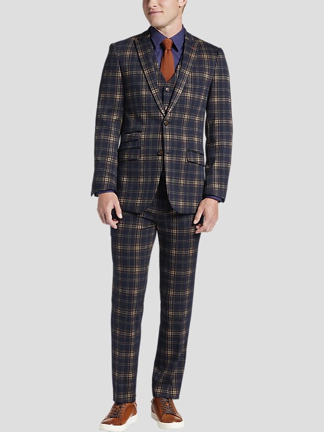 Paisley And Gray Slim Fit Plaid Peak Lapel Suit Separates Jacket Suit