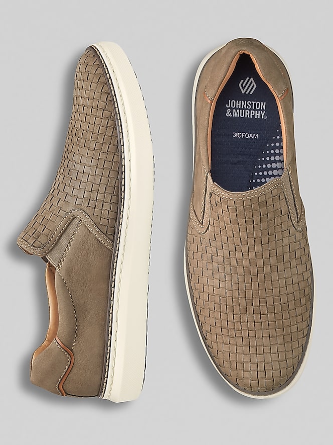 Johnston And Murphy Mcguffey Woven Nubuck Leather Slip Ons Taupe Brown