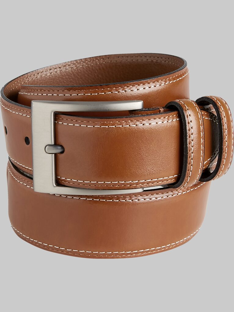Joseph Abboud Cognac Stitched Edge Belt | Belts | Men's Wearhouse