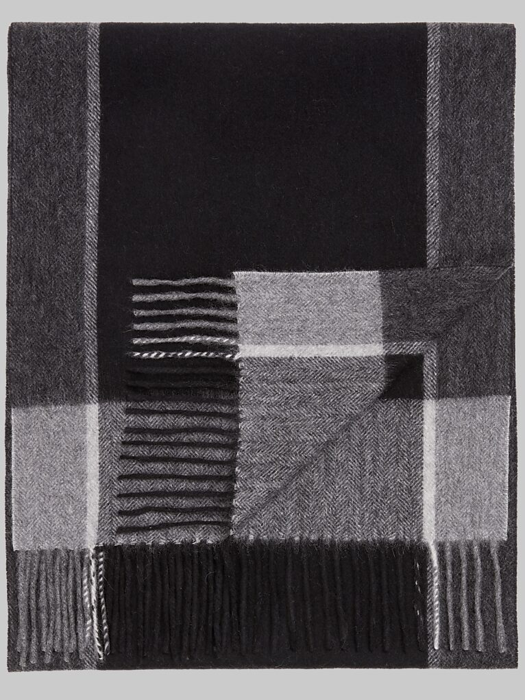 Pronto Uomo Solid Herringbone Border Cashmere Scarf | Scarves | Men's ...